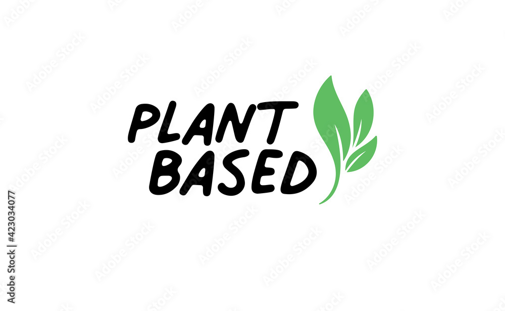 Plant based hand made text, hand drawn lettering style with leaves ...