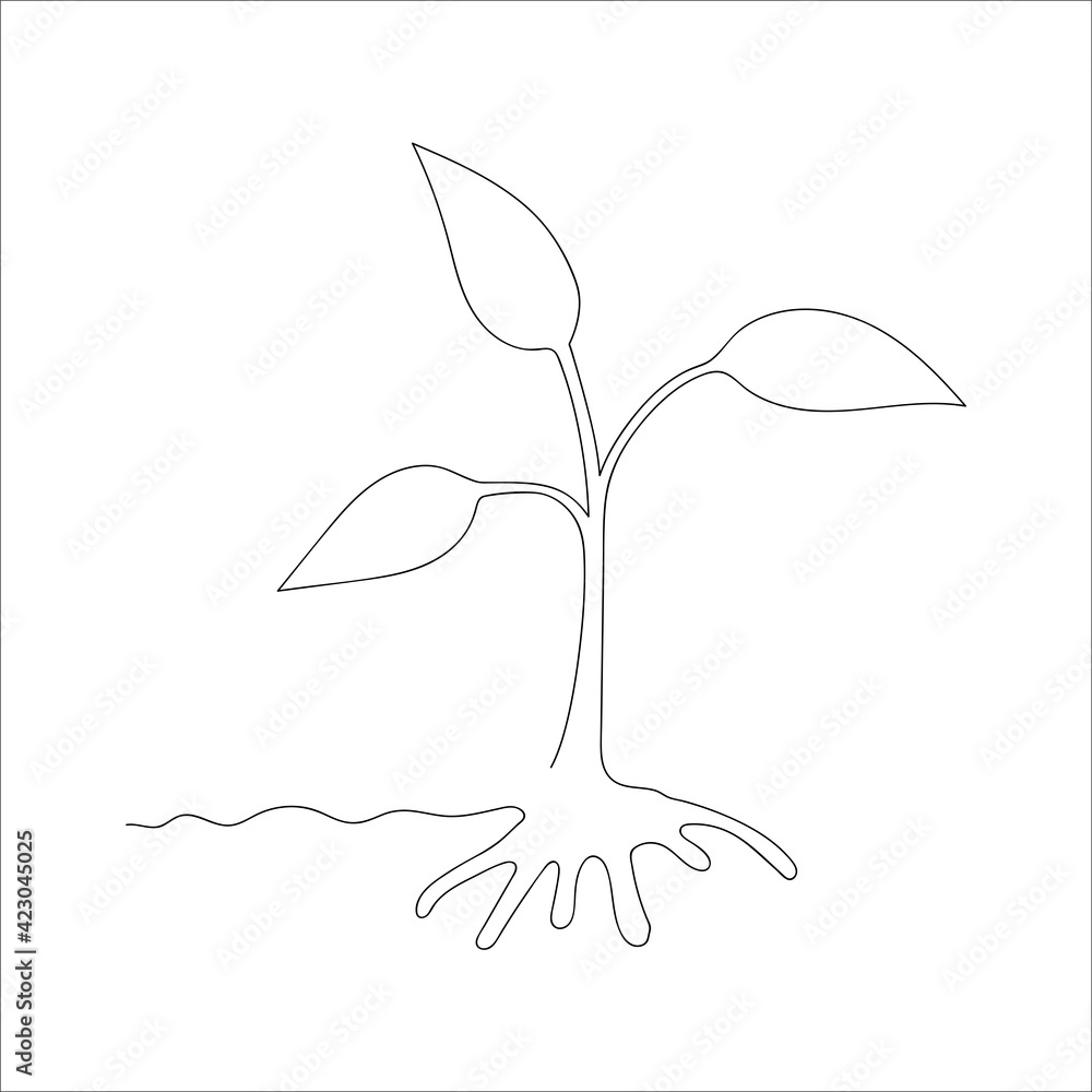 Abstract sprout plant one line art. Modern black and white ...