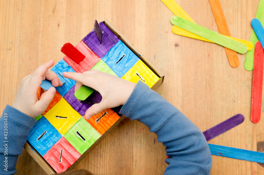 Montessori implement. Sorting by the colors. DIY at home from cardboard ...