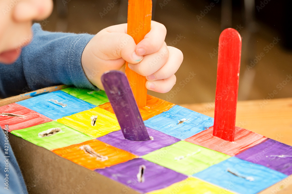 Montessori implement. Sorting by the colors. DIY at home from cardboard ...