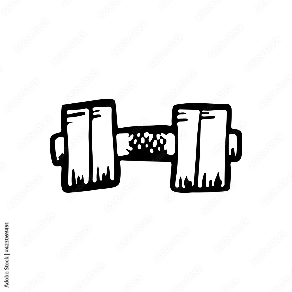 Dumbbell icon. Black outline linear sketch drawing. Vector simple flat ...