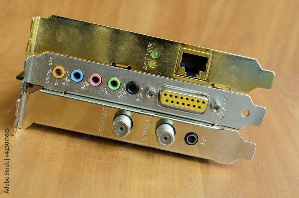 computer expansion card, DVB card, sound card, network card Stock Photo ...