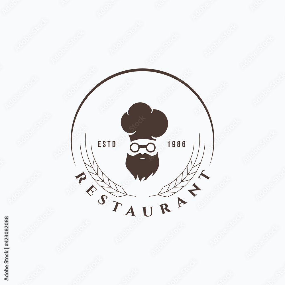 Vintage bearded chef restaurant vector illustration design. Simple ...