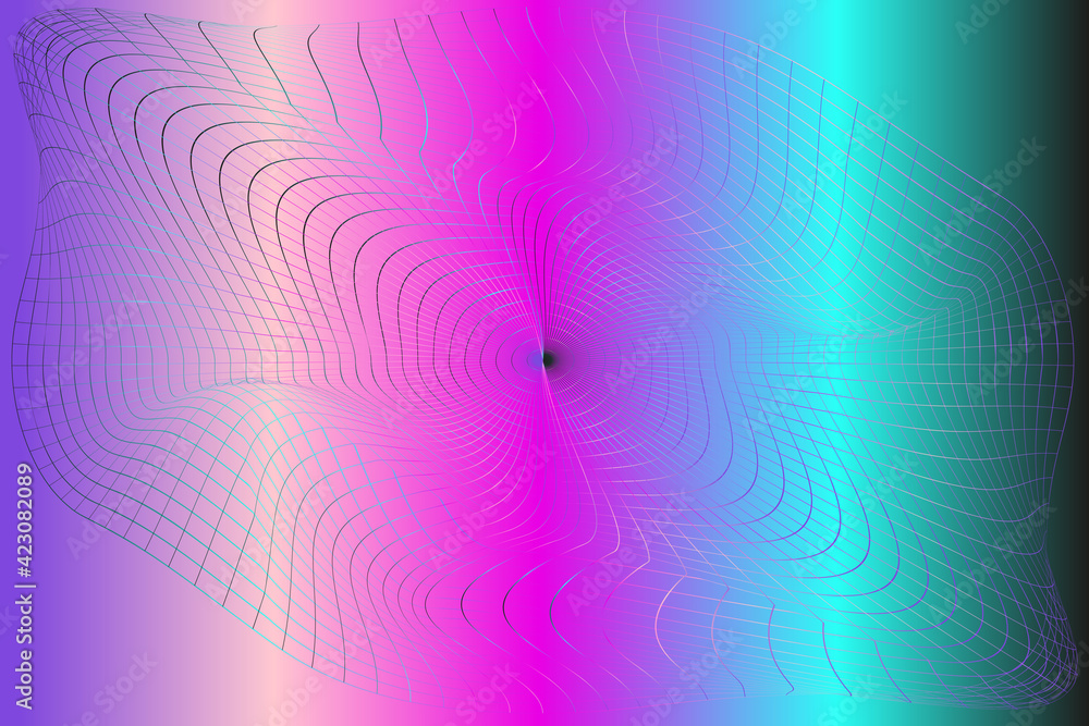 Abstract linear 3-d shape with rainbow transitions. Ultra-thin geometry ...