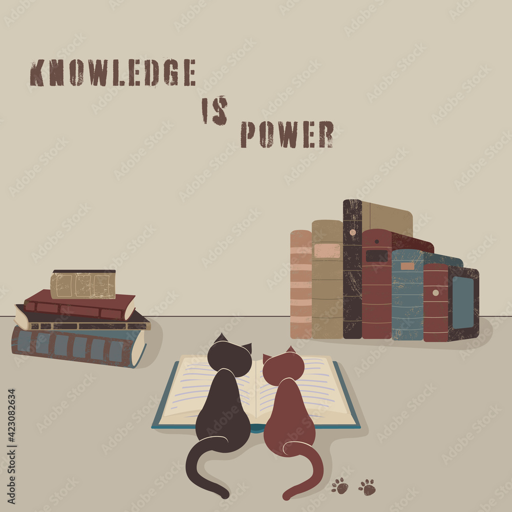 Concept:book or reading is source of knowledge.Two cats sit over open ...