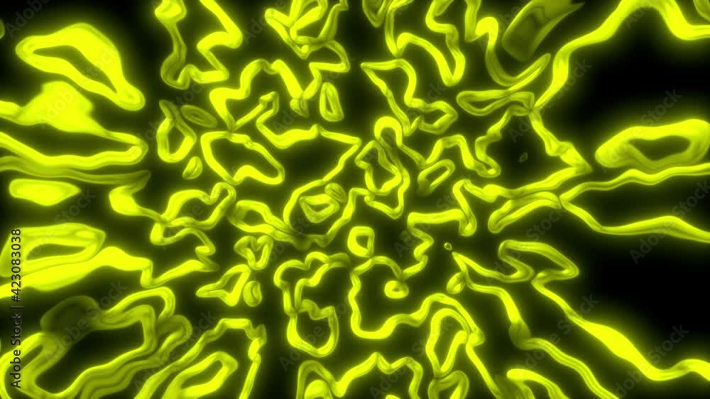 Wavy lines of worms bend in curved 3D render space. Mixed luminous ...