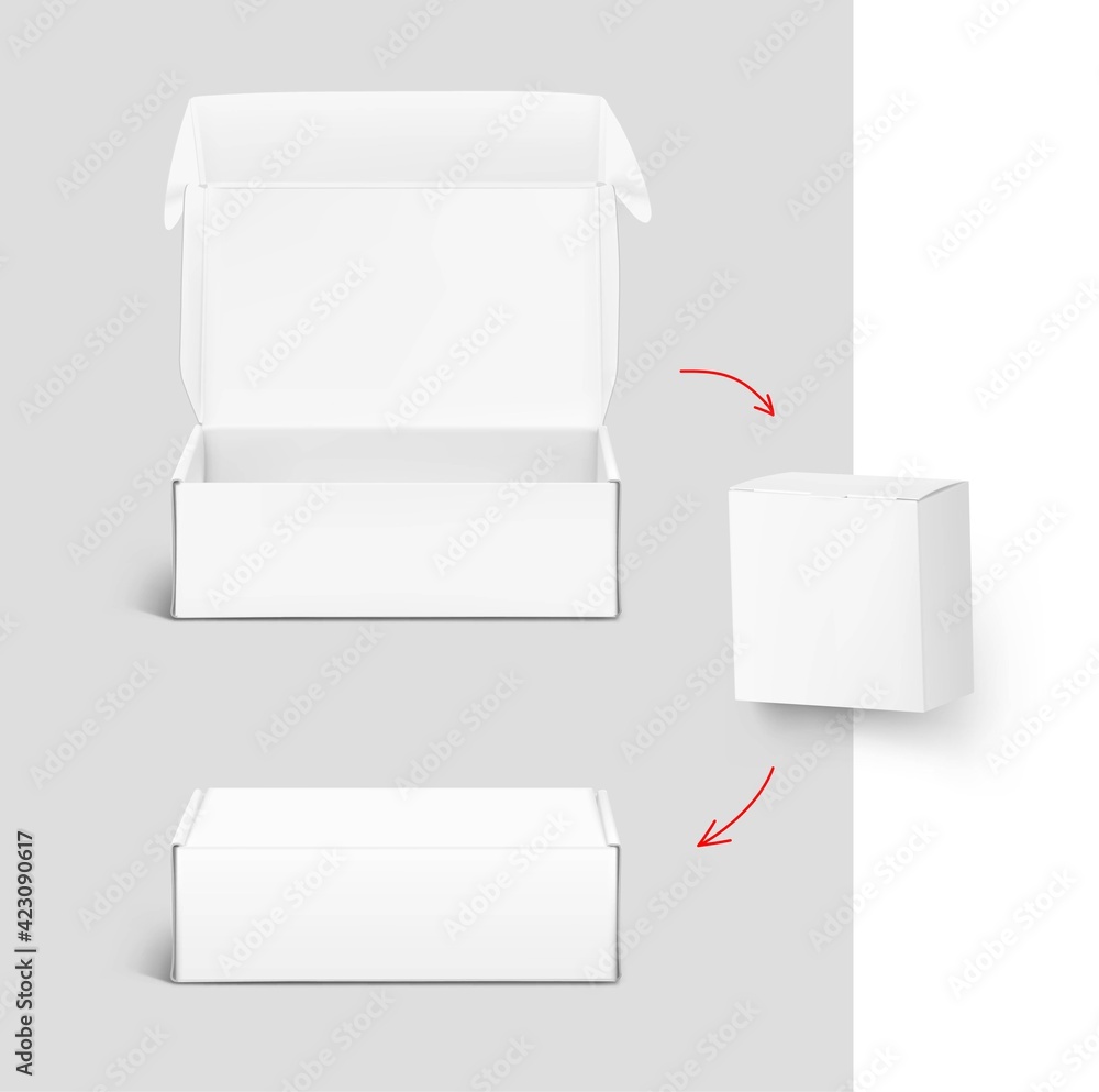Realistic open box mockup. Open and close view. Ready for presenting ...