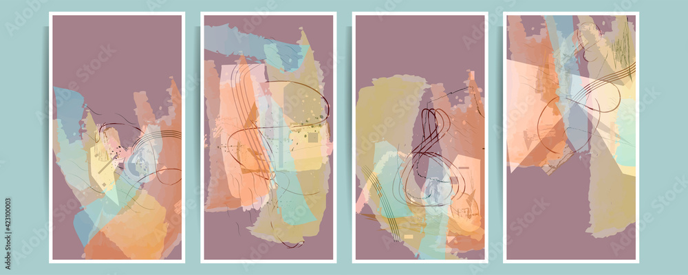 Art paintind dijital vector pastel muted pale calm tones card templates ...