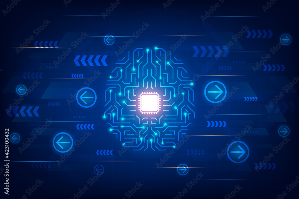 Vector circuit board human brain with concept cpu center of computer ...