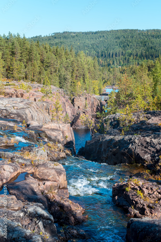Storforsen, wild, huge waterfall on the Pite River in Swedish arctic on ...