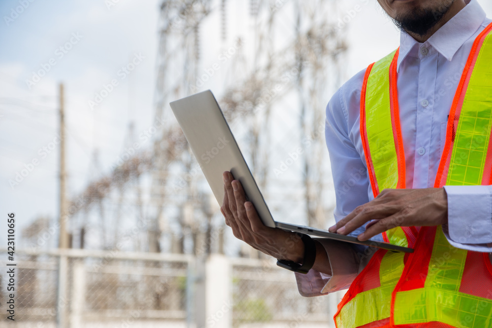 Engineer inspection high voltage tower record on check list, Engineer ...