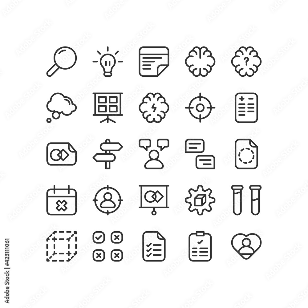 Design Thinking Outline Icon Set, Brainstorming, Design, Thinking ...