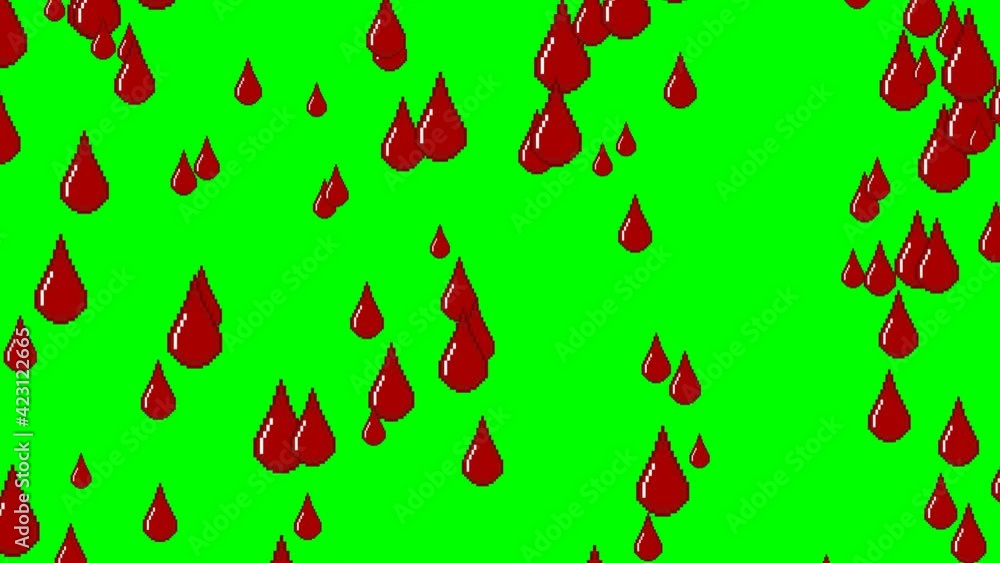 Pixel art drops of blood falling down on green screen Видео Stock ...