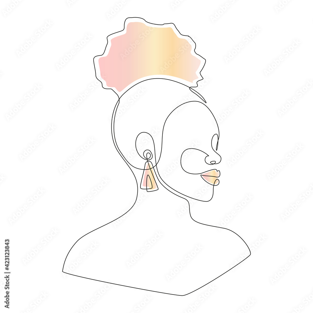 Line art portrait of African American woman with afro hairstyle ...