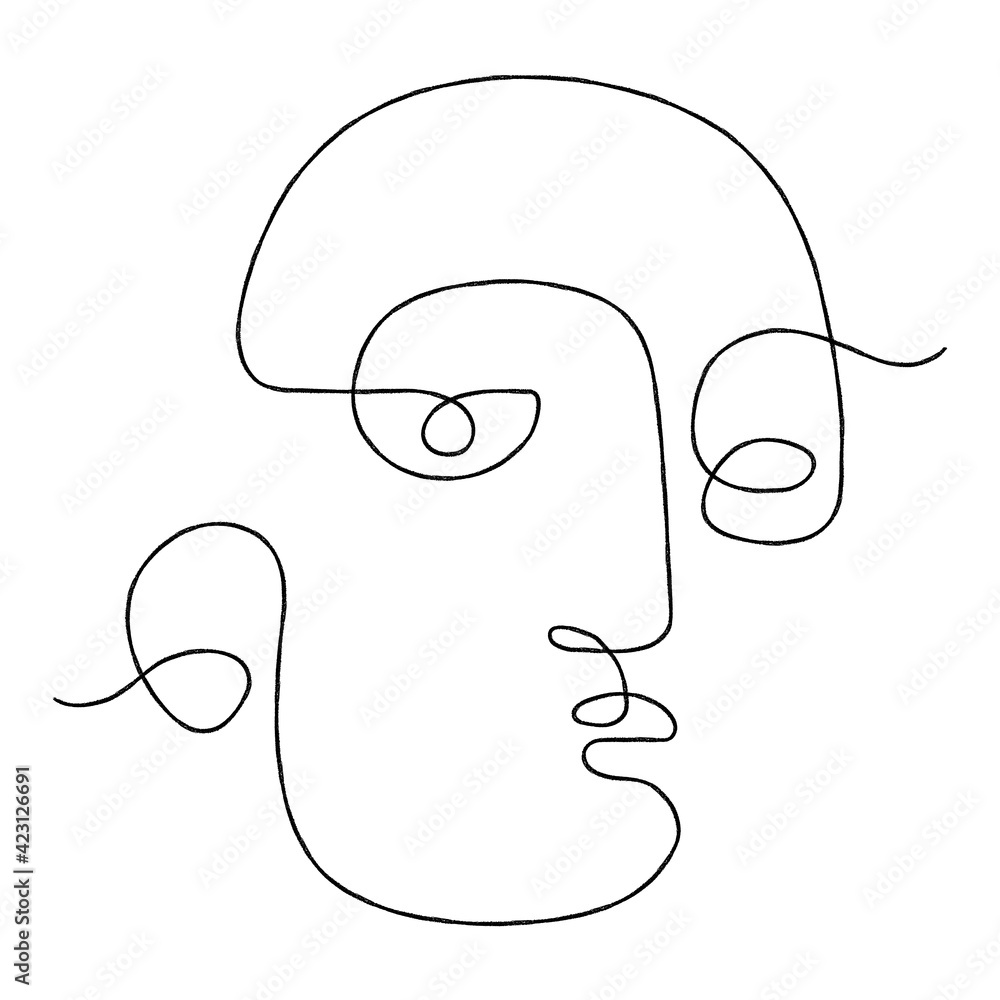 One line drawing abstract face. Modern continuous line art man portrait ...