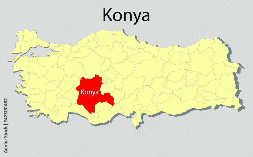 Map of Turkey where Konya province is pulled out, isolated on background Stock Vector | Adobe Stock