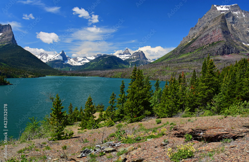 spectacular panorama of fusillade mountain and gunsight ridge from sun ...