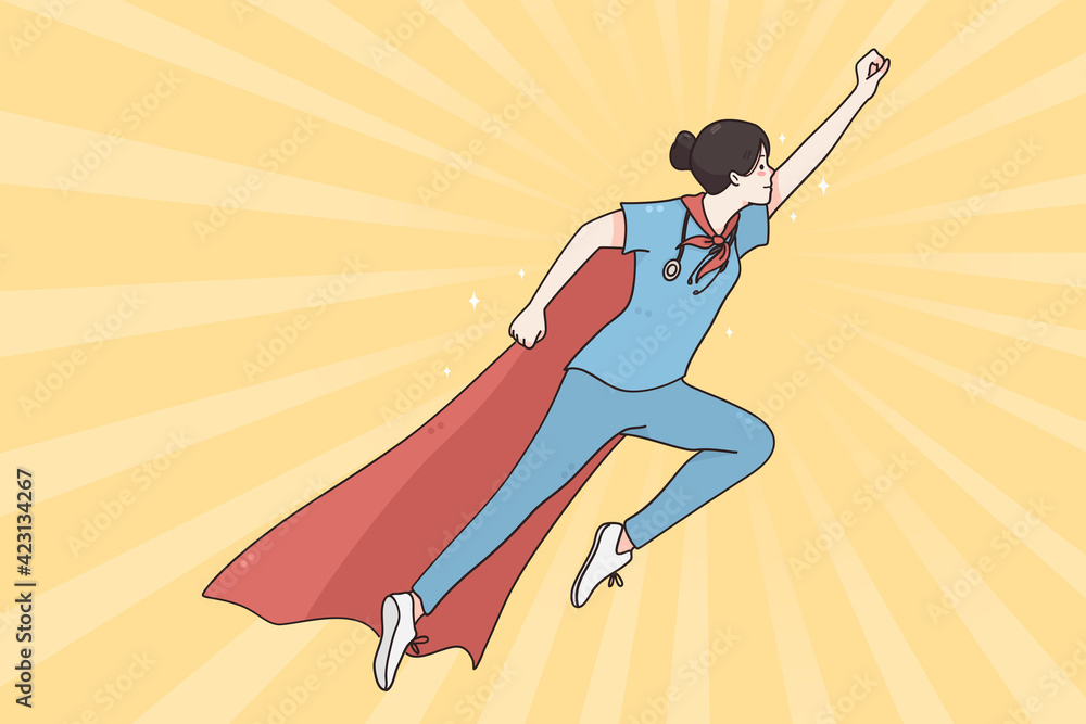 Superhero doctor in medicine during pandemic concept. Doctor female ...