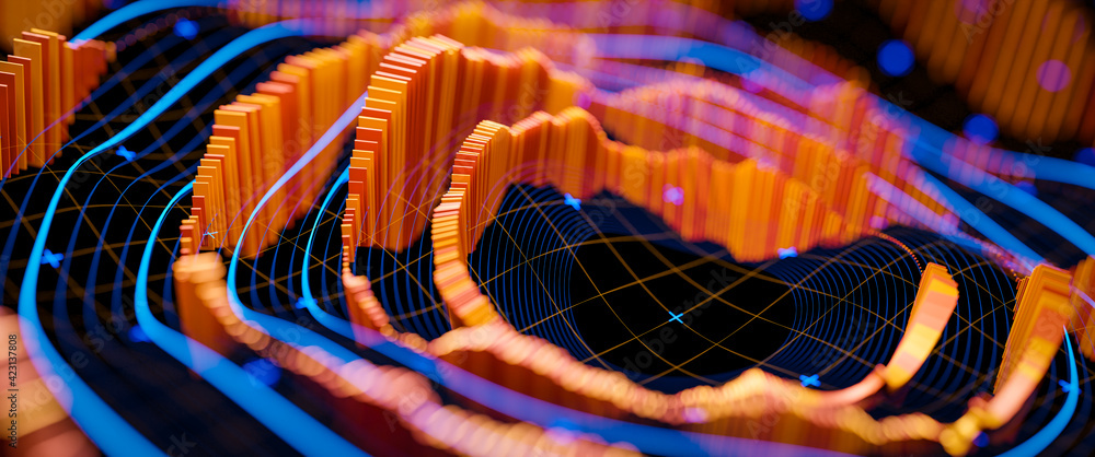 3d render of concept data visualization, collection, processing, and ...