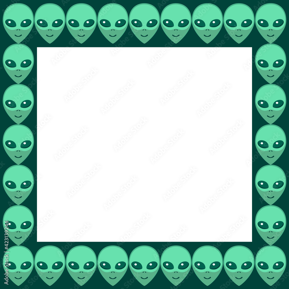 Vector square frame from Aliens green heads. Background, border ...