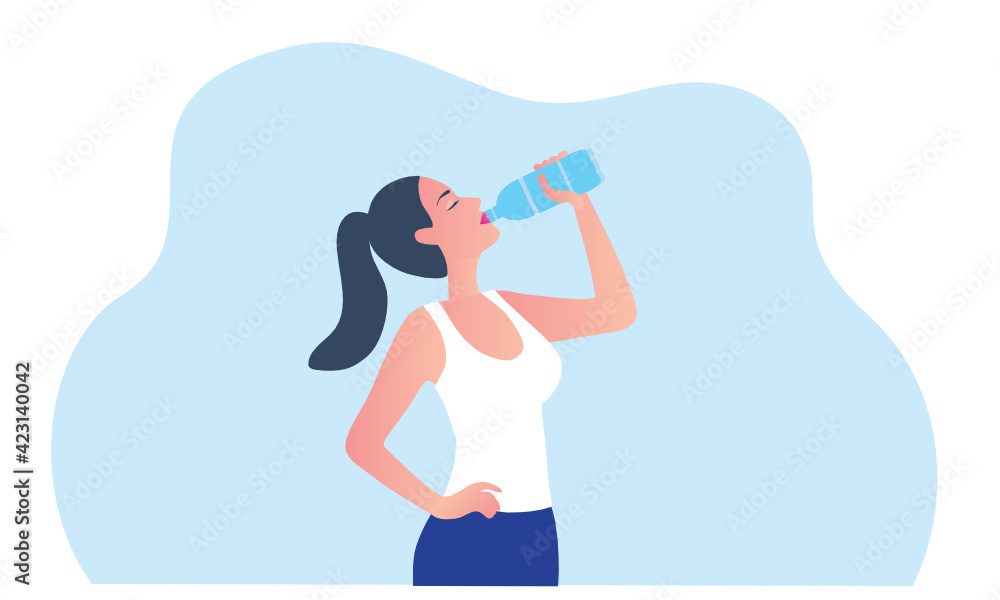 Poster Healthy woman drinking water from plastic bottle vector illustration – Wall Art | UkPosters