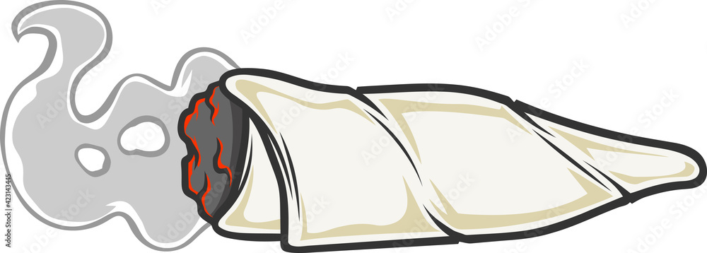 Cartoon Marijuana Cannabis Cigarette With Smoke. Vector Hand Drawn ...