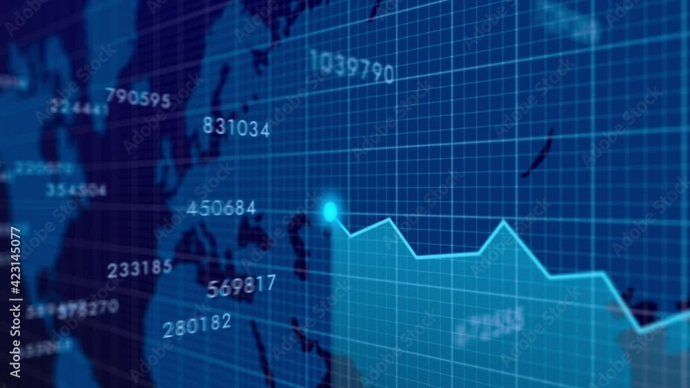 Business growing chart. Dark blue graph with world map in background 3d ...