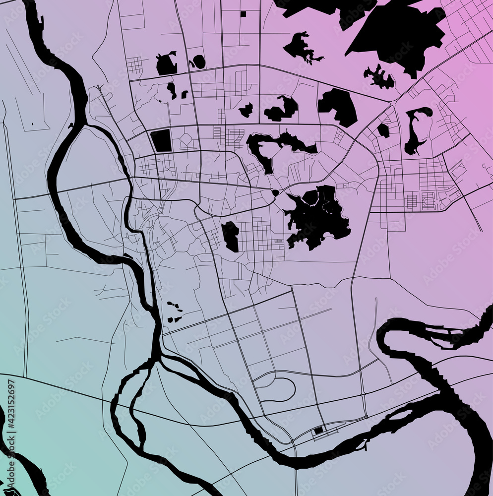 Yangjiang, Guangdong, China - Urban vector city map with parks, rail ...
