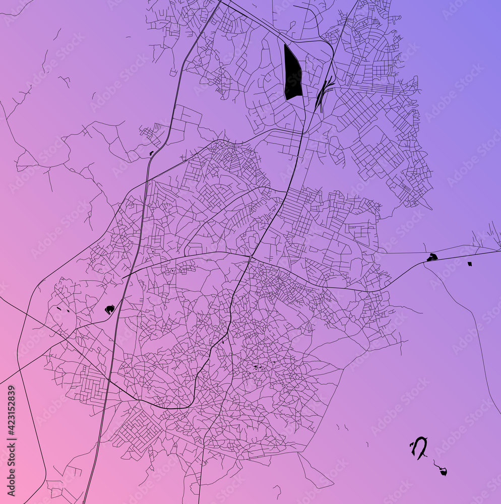 Zaria, Kaduna, Nigeria - Urban vector city map with parks, rail and ...