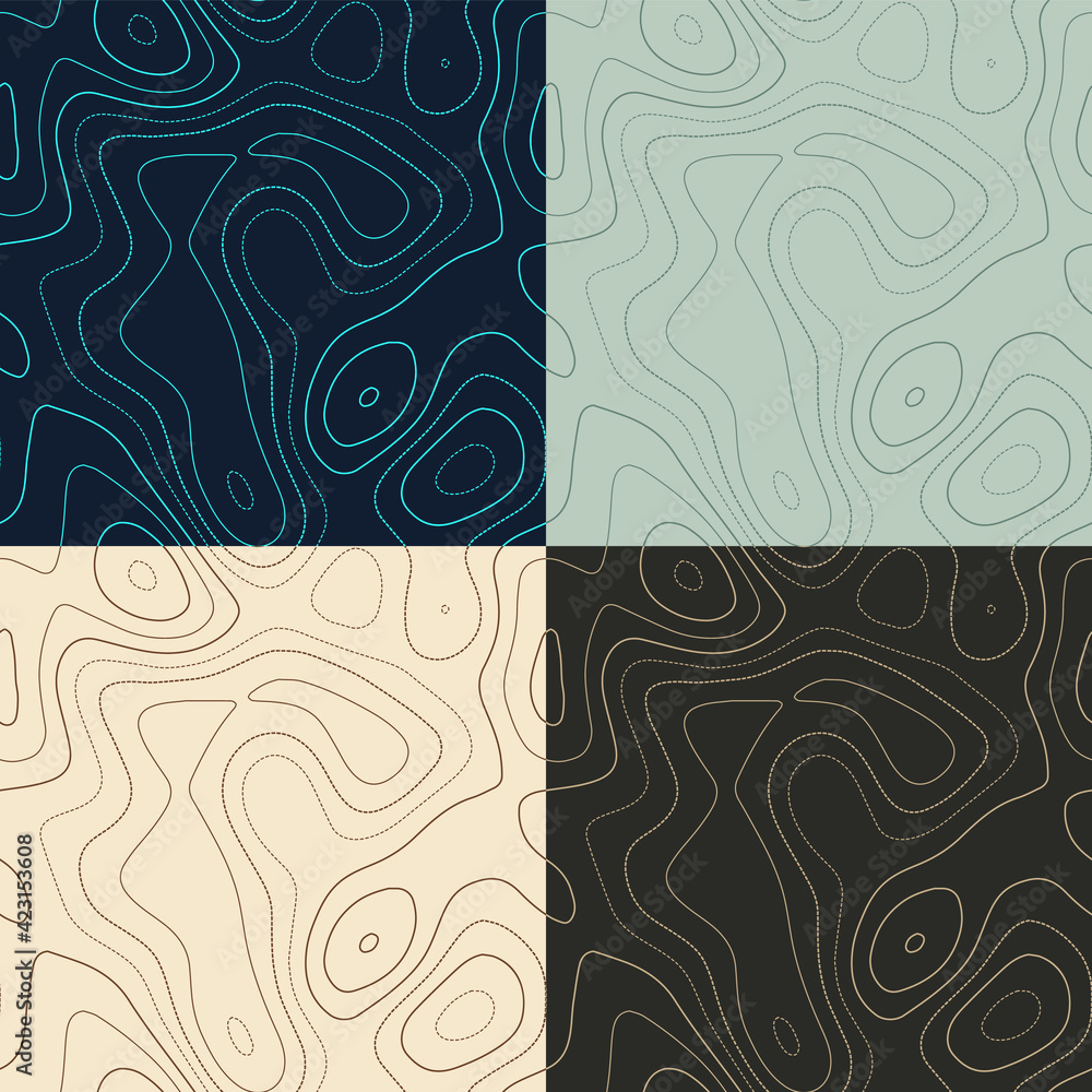 Topography patterns. Seamless elevation map tiles. Beautiful isoline ...