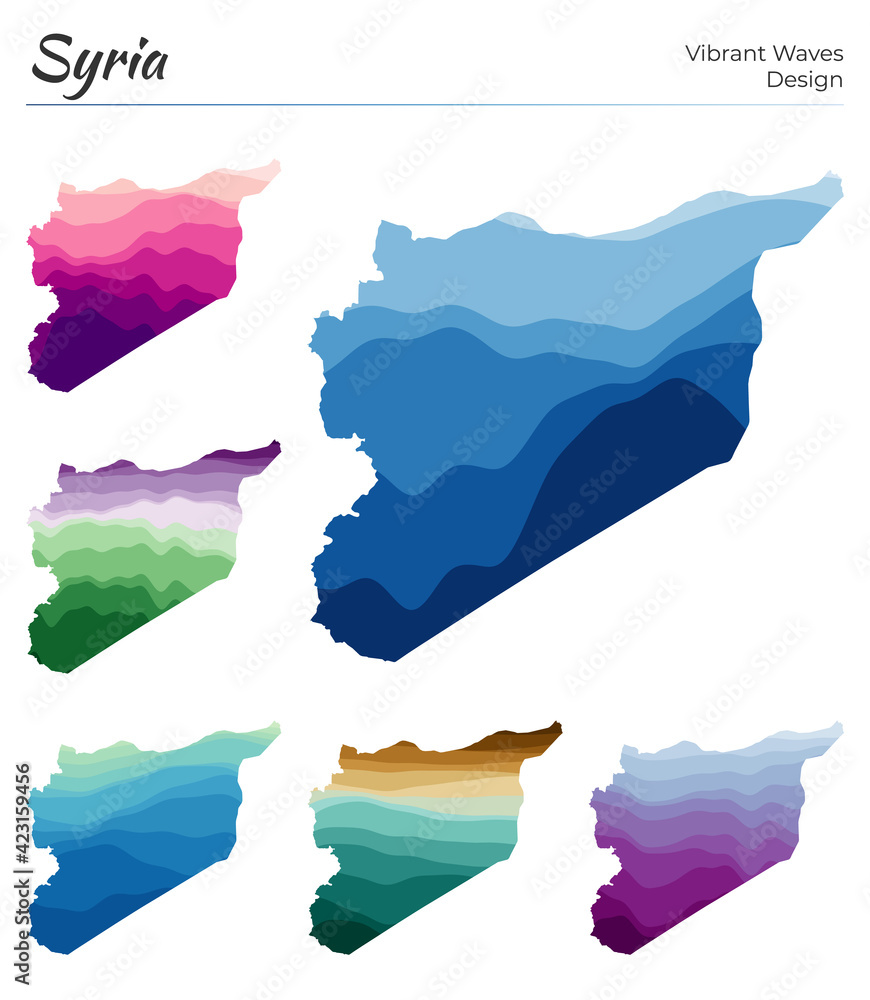 Set of vector maps of Syria. Vibrant waves design. Bright map of ...