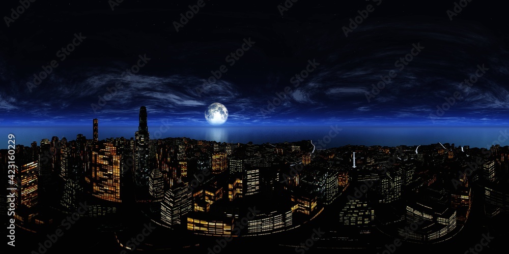 Night city. HDRI . equidistant projection. Spherical panorama. panorama ...