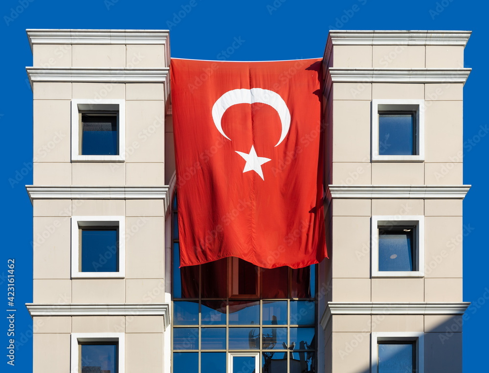Turkish flag, on a red background white star and moon. Turkish flag ...