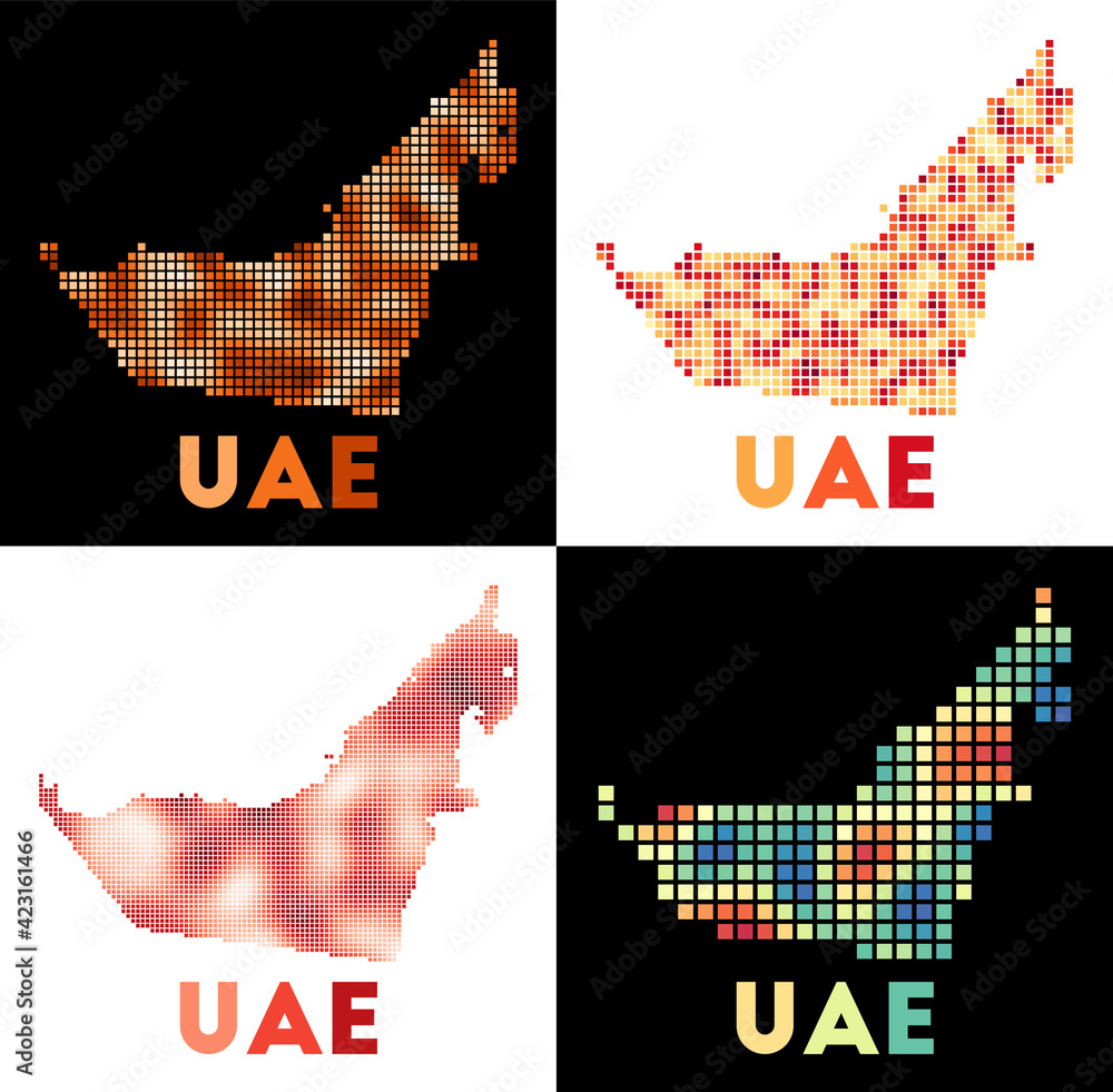 UAE map. Collection of map of UAE in dotted style. Borders of the ...