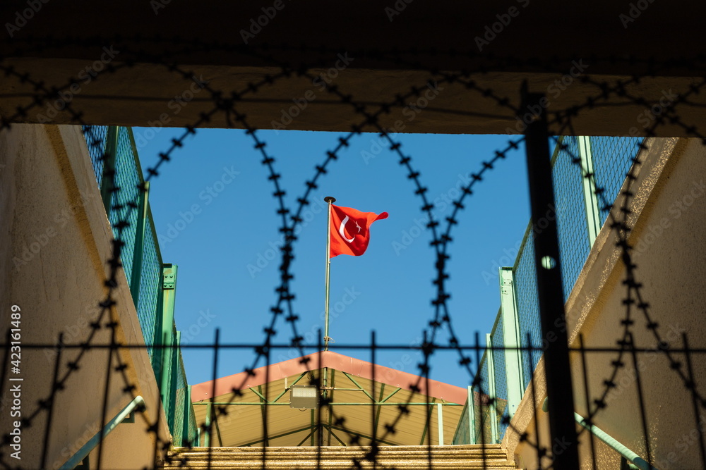 Turkish flag, on a red background white star and moon. Turkish flag ...
