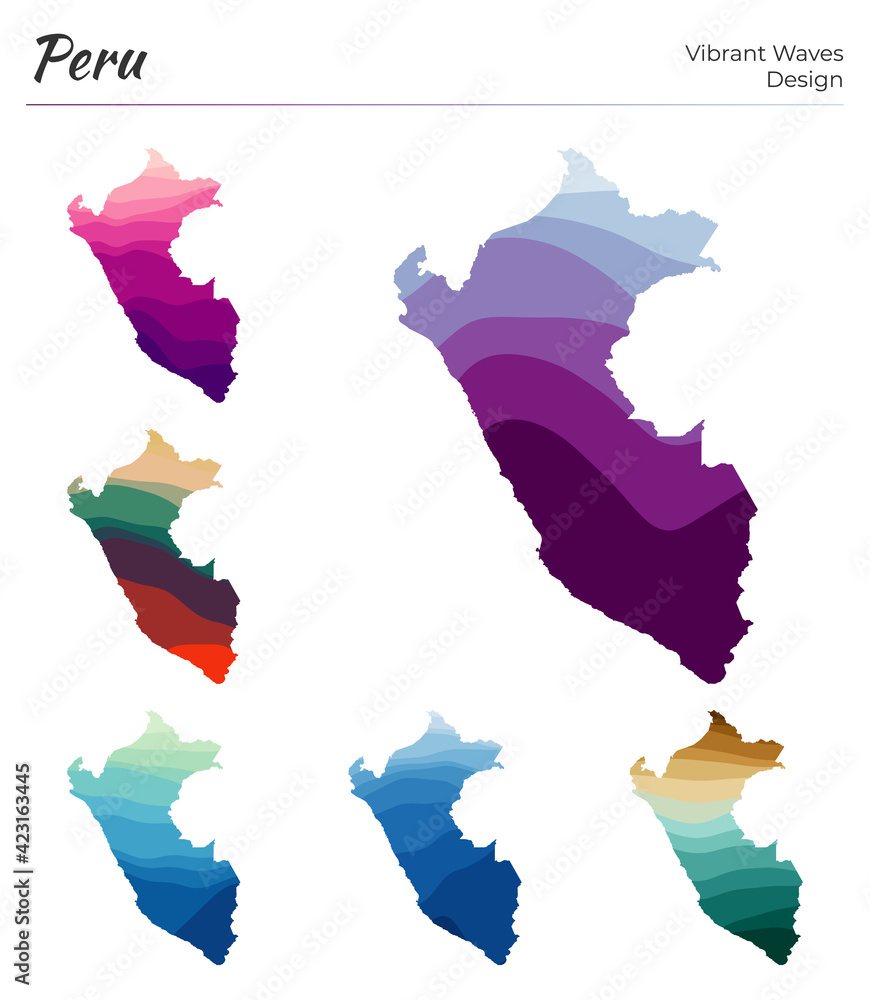 Set of vector maps of Peru. Vibrant waves design. Bright map of country ...