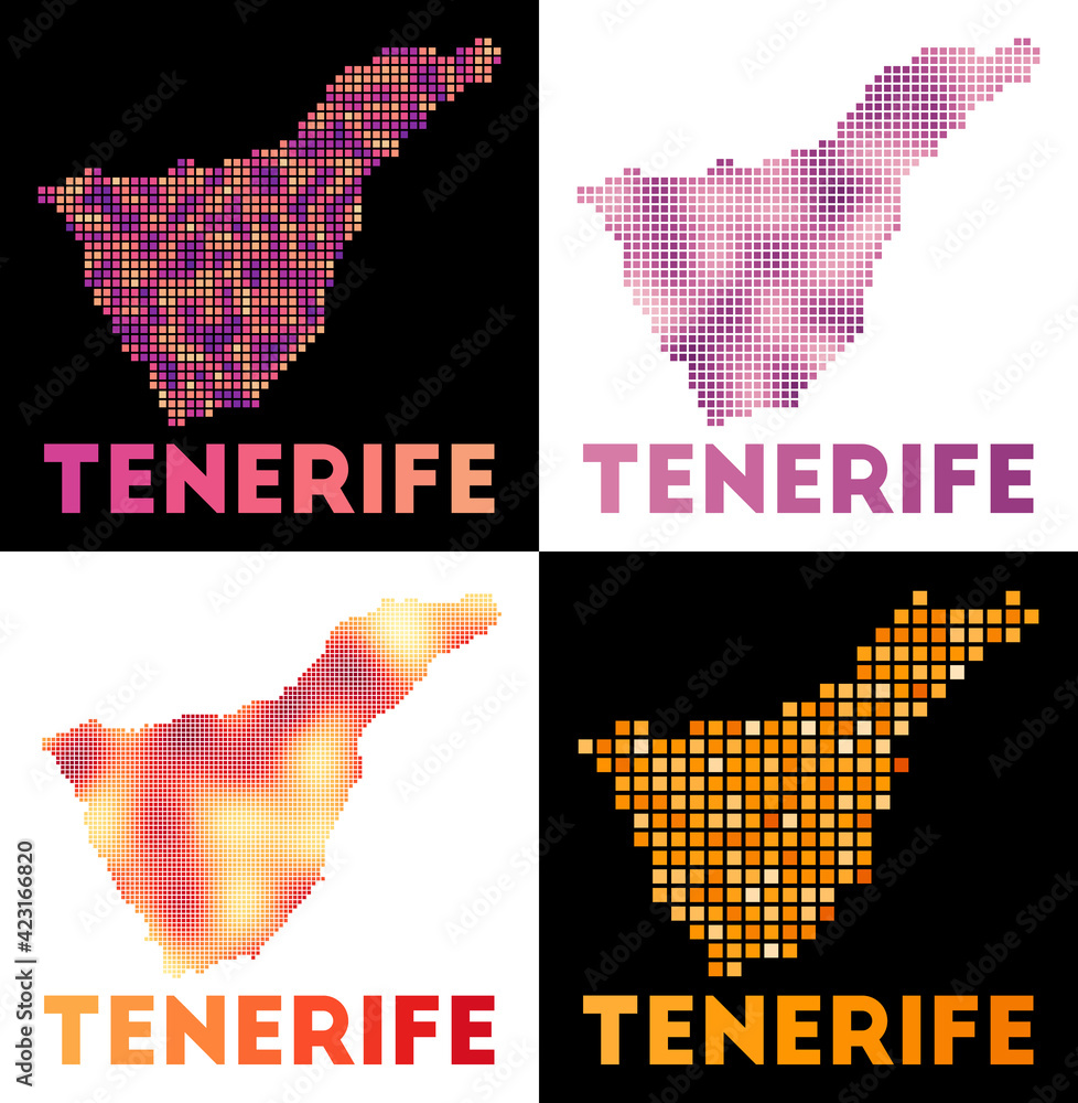 Tenerife map. Collection of map of Tenerife in dotted style. Borders of ...