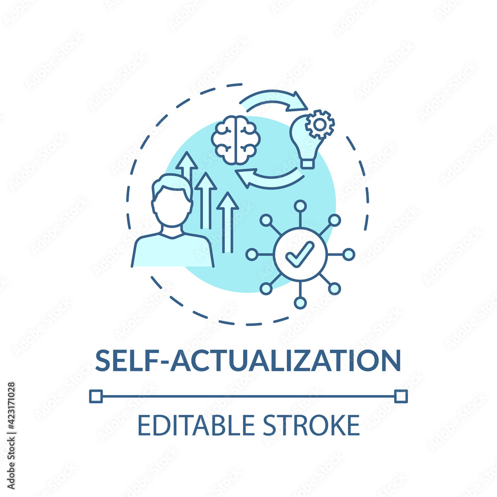 Self actualization turquoise concept icon. Realizing personal potential ...