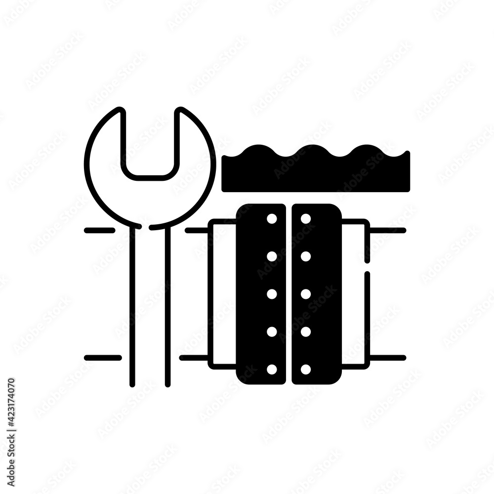 Underwater pipeline repair black linear icon. Subsea pipeline integrity ...