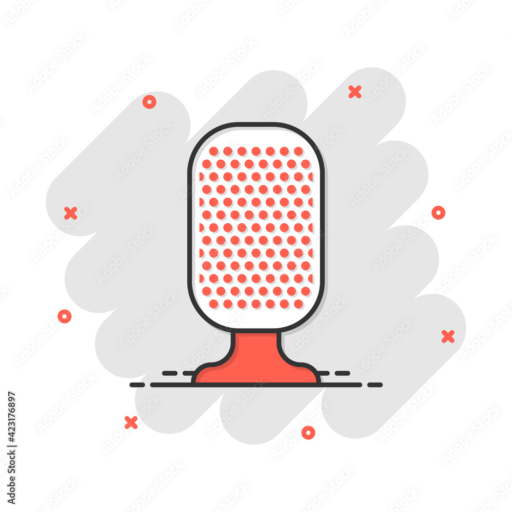 Microphone icon in comic style. Mic broadcast vector cartoon ...