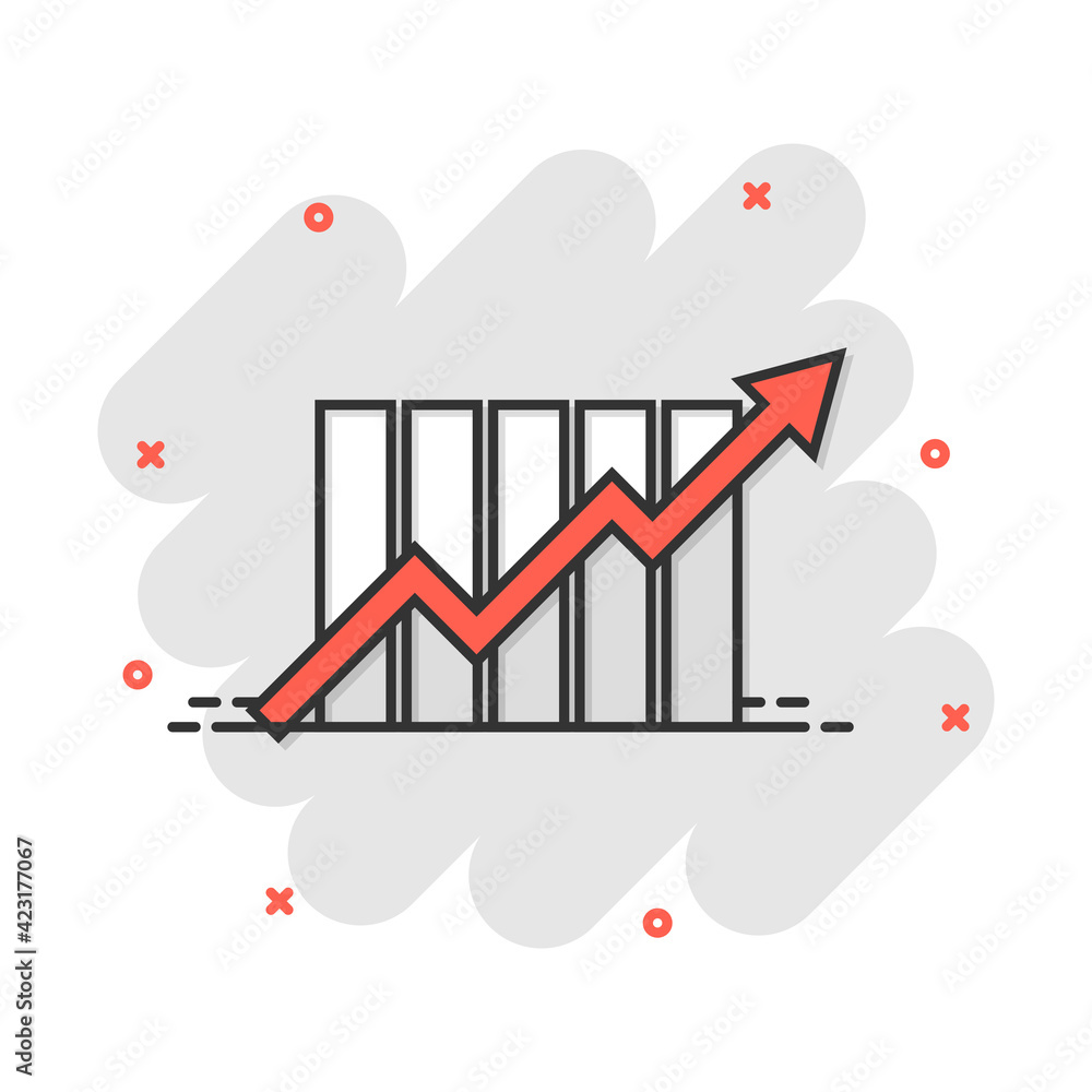Growing bar graph icon in comic style. Increase arrow vector cartoon ...