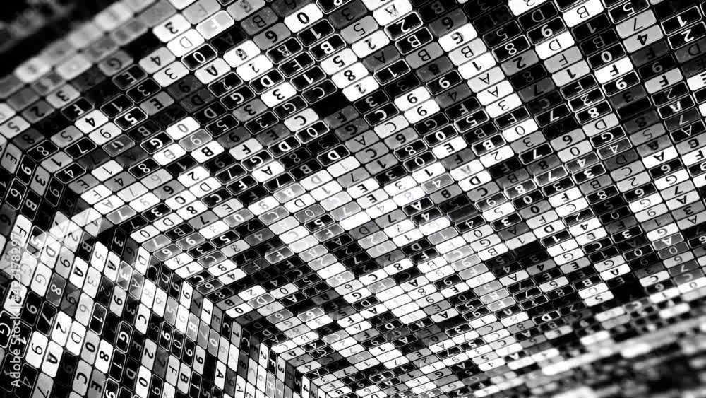 Abstract background with monochrome digital numbers and letters ...
