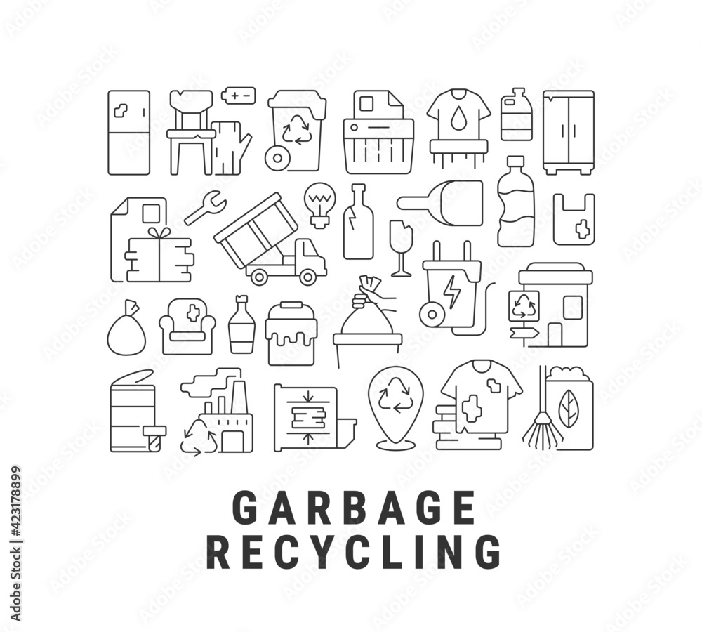 Garbage recycling abstract linear concept layout with headline. Waste ...