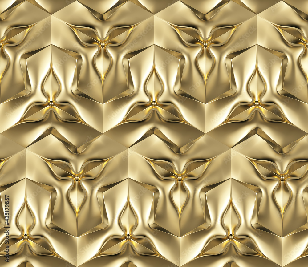 3D Wallpaper in the form of geometric 3D gold panels. Realistic ...