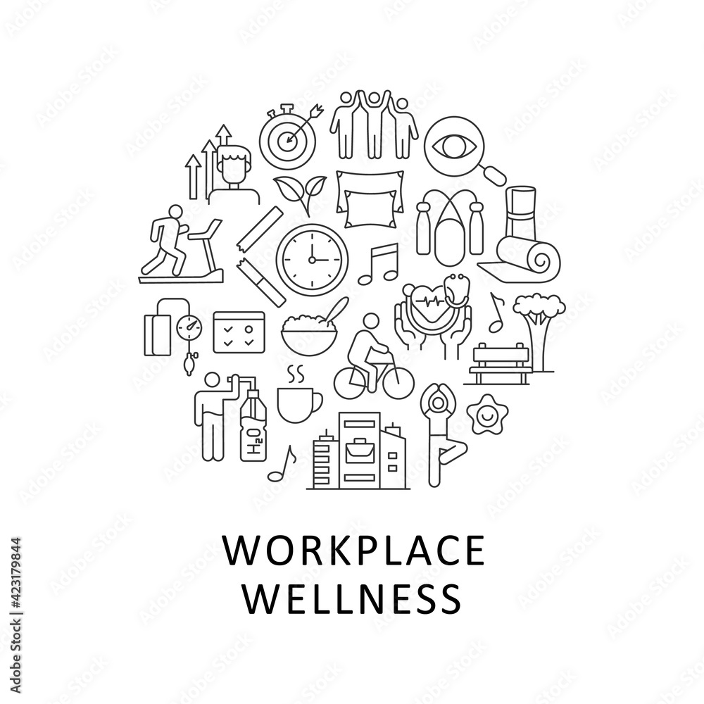 Workplace wellness abstract linear concept layout with headline. Health ...