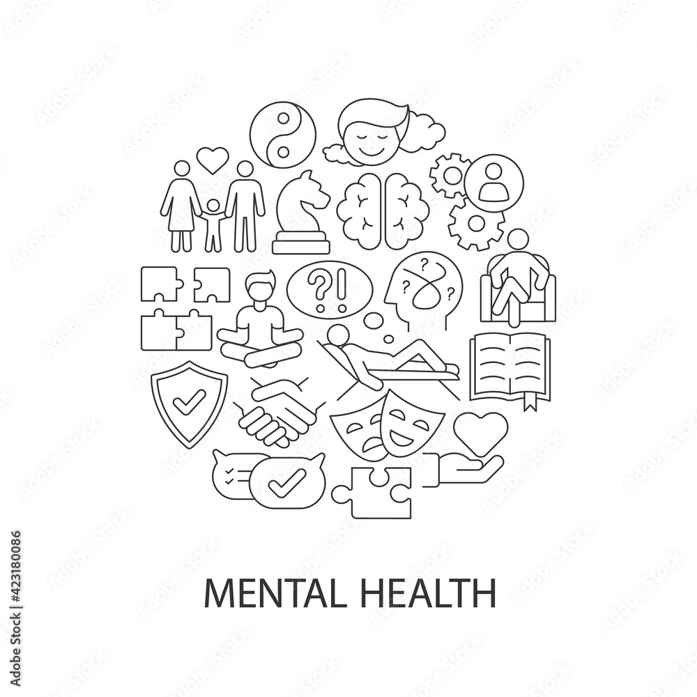 Mental health abstract linear concept layout with headline. Healthy ...