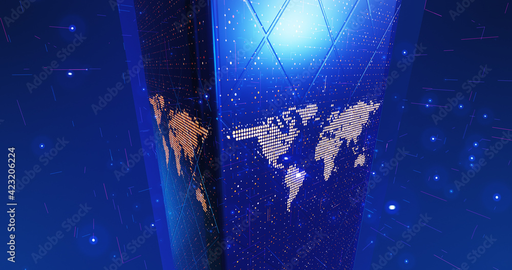 Breaking News Broadcast TV Graphics. Cube Digital Planet Earth. 3D ...