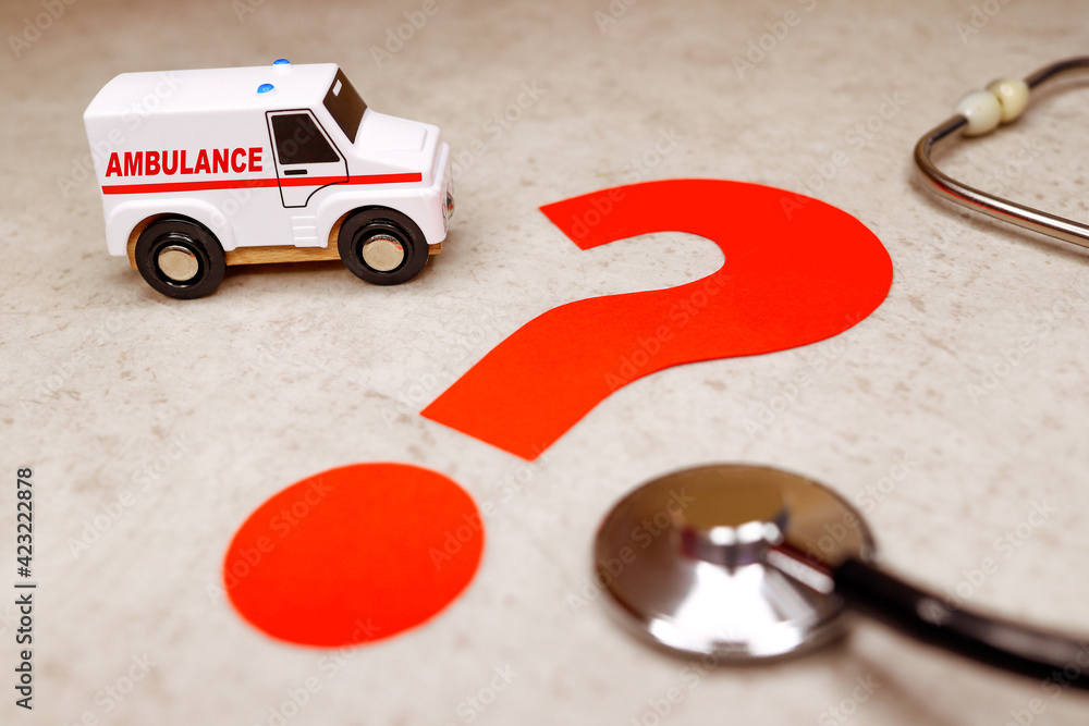 An ambulance with red question mark. Stock Photo | Adobe Stock