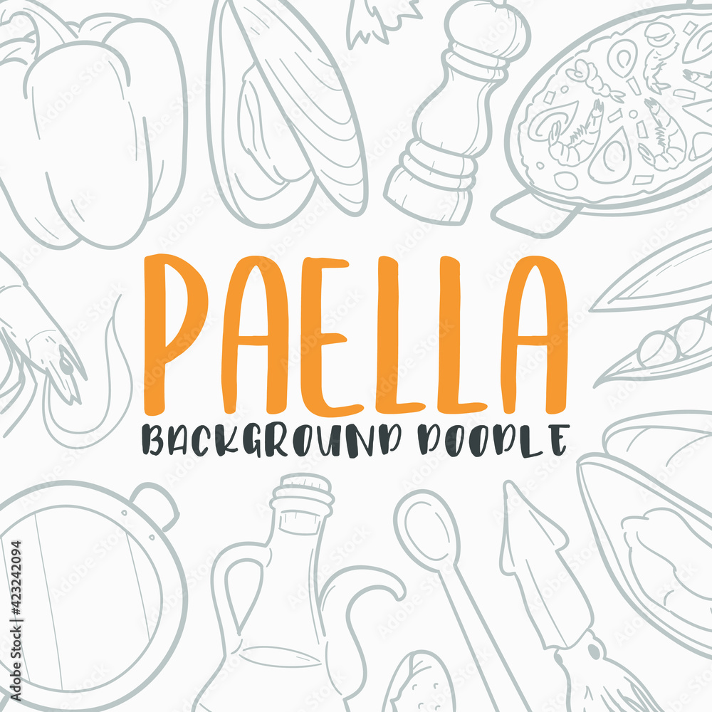 Paella Doodle Banner Icon. Spanish Recipe Food Vector Illustration Hand ...