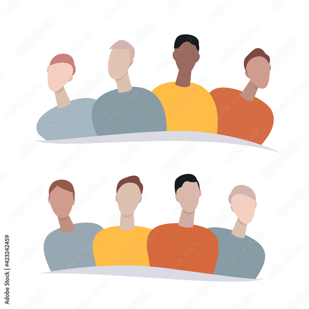 Groups of young men. Vector illustration in flat cartoon style. Stock ...